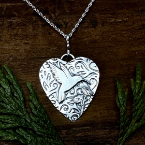 Hummingbird Necklace, Sterling Silver Heart Pendant, Unique Handmade ...