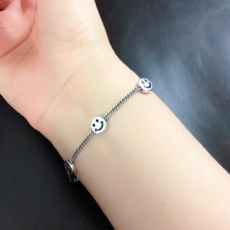 Smile Face Charm Cute Chain Link Vintage Sterling Silver - Etsy