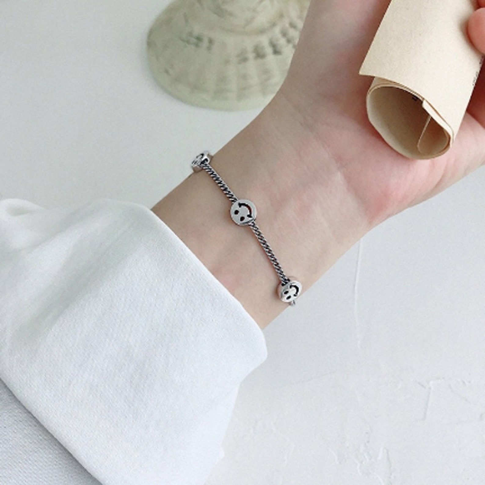 Smile Face Charm Cute Chain Link Vintage Sterling Silver - Etsy