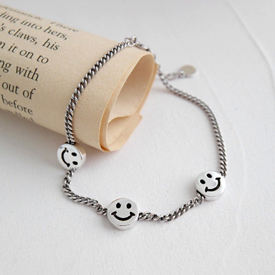 Smile Face Charm Cute Chain Link Vintage Sterling Silver - Etsy
