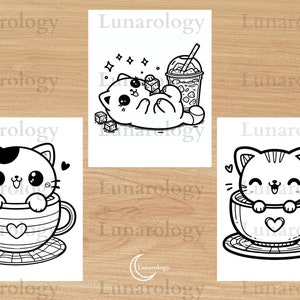 Cozy Cats & Coffee: Kawaii Coloring Book Adorable Chibi Characters Cute ...