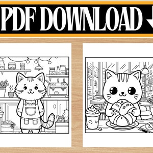 Cozy Cats Kawaii Coloring Book: Adorable Chibi Characters Cute Food ...