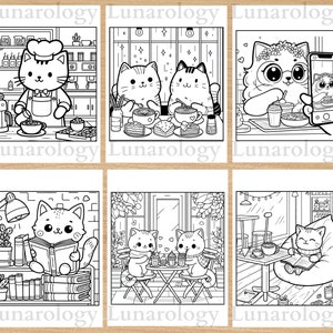 Cozy Cats Kawaii Coloring Book: Adorable Chibi Characters Cute Food ...