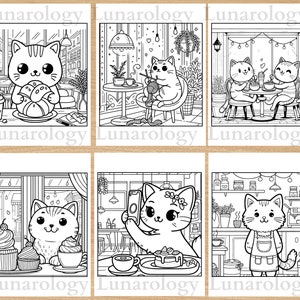 Cozy Cats Kawaii Coloring Book: Adorable Chibi Characters Cute Food ...