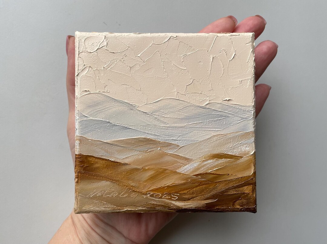 Mini Desert Oil Painting: Sand Dunes Impasto Art (4x4 Inch) - Etsy