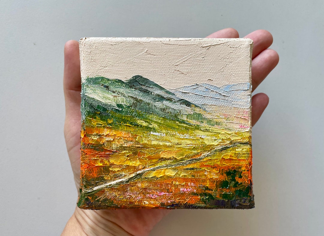 Mini Mountain Landscape Oil Painting: Textured Canvas Art (4x4 Inch) - Etsy