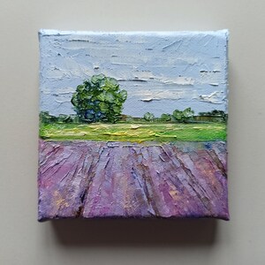 Miniature Lavender Field Oil Painting: Tiny House Decor (4x4 Inch) - Etsy