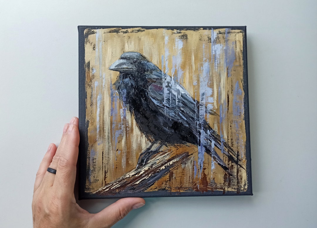 Raven Painting Oil on Canvas Original Artwork, Crow Art Bird Wall Decor ...