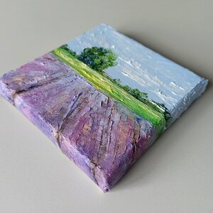 Miniature Lavender Field Oil Painting: Tiny House Decor (4x4 Inch) - Etsy
