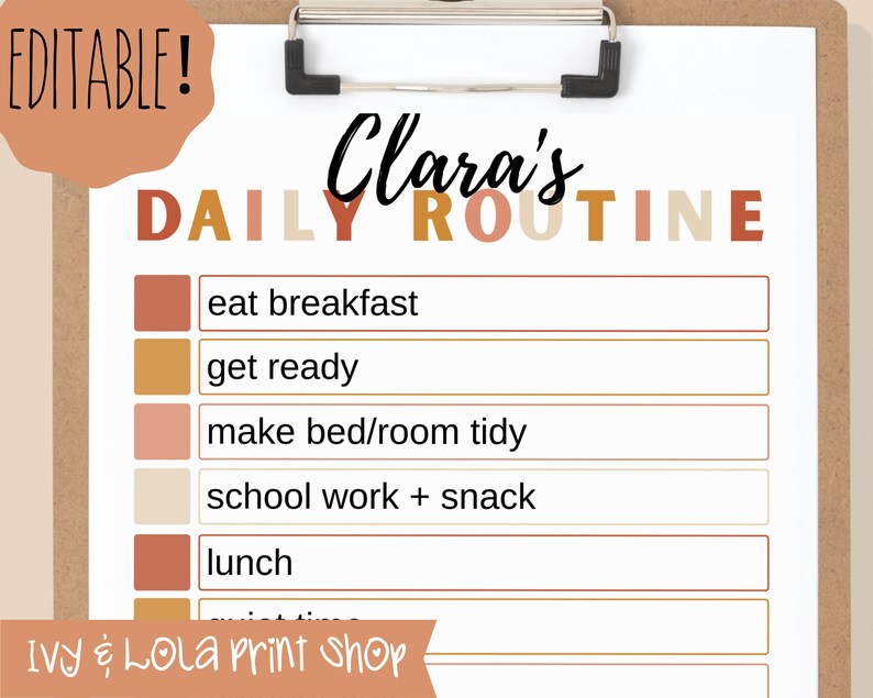Editable Daily Routine for Kids Checklist for School - Etsy