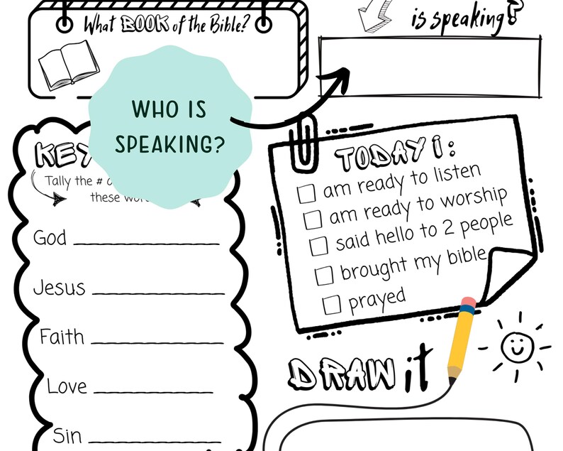Sermon Notes for Kids, Taking Notes in Church, Kids Bible Journal Page ...