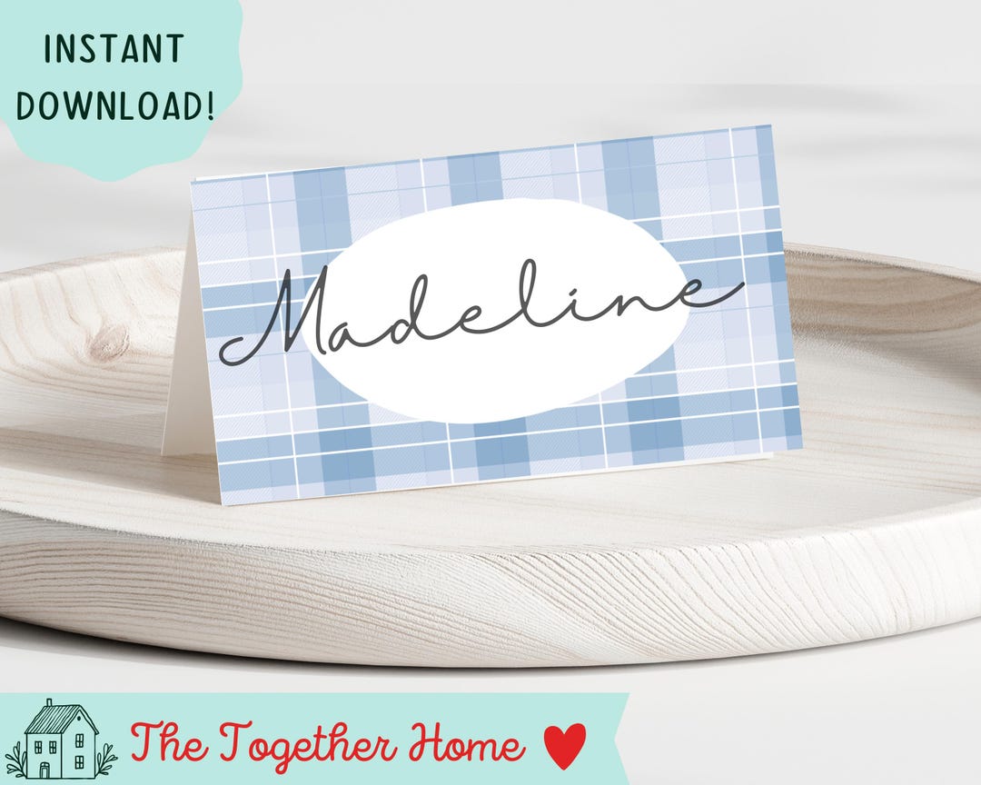 Blue Gingham Place Cards – Editable Party Table Decor (digital Download ...
