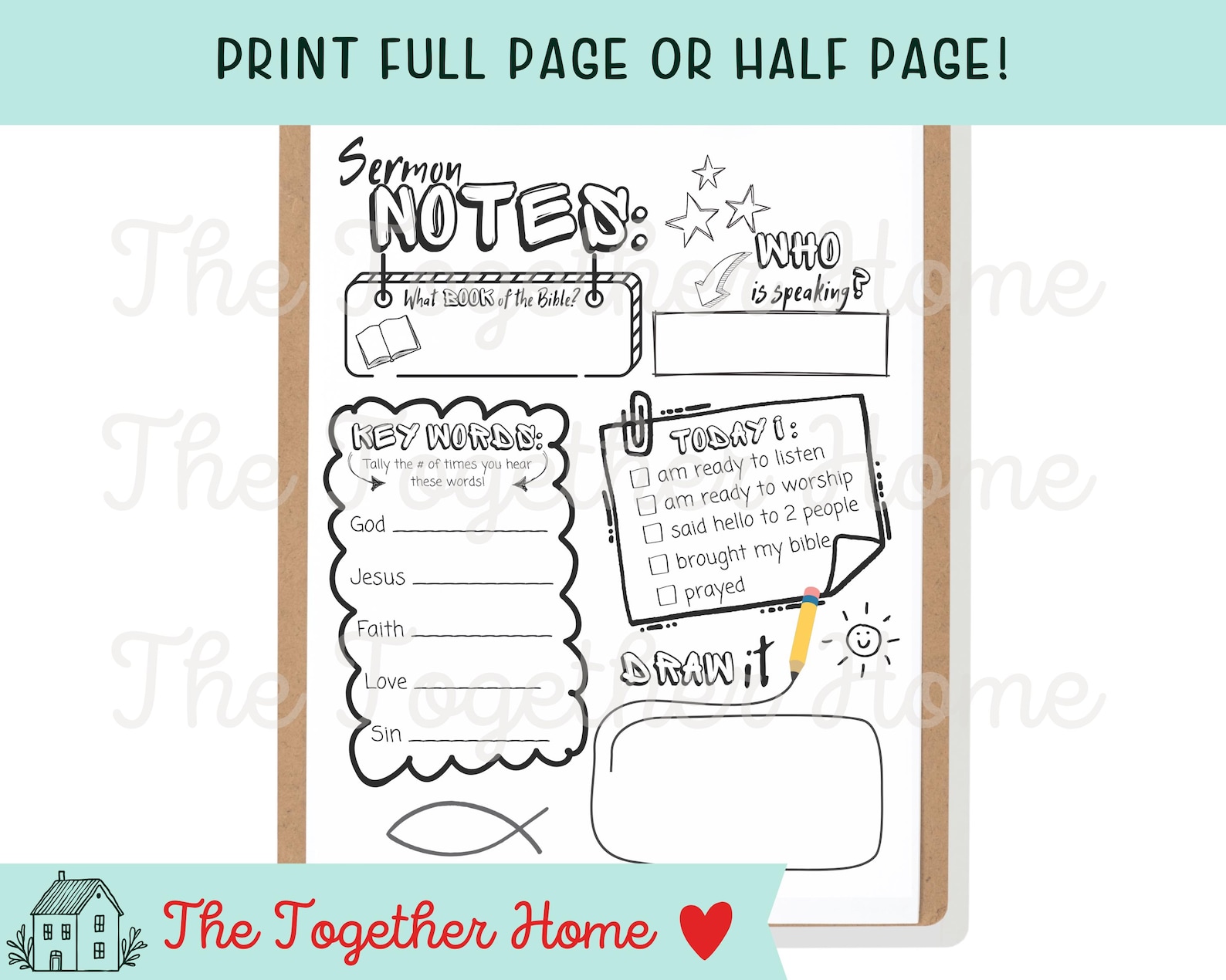 Sermon Notes for Kids, Taking Notes in Church, Kids Bible Journal Page ...