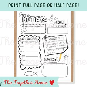 Sermon Notes for Kids, Taking Notes in Church, Kids Bible Journal Page ...