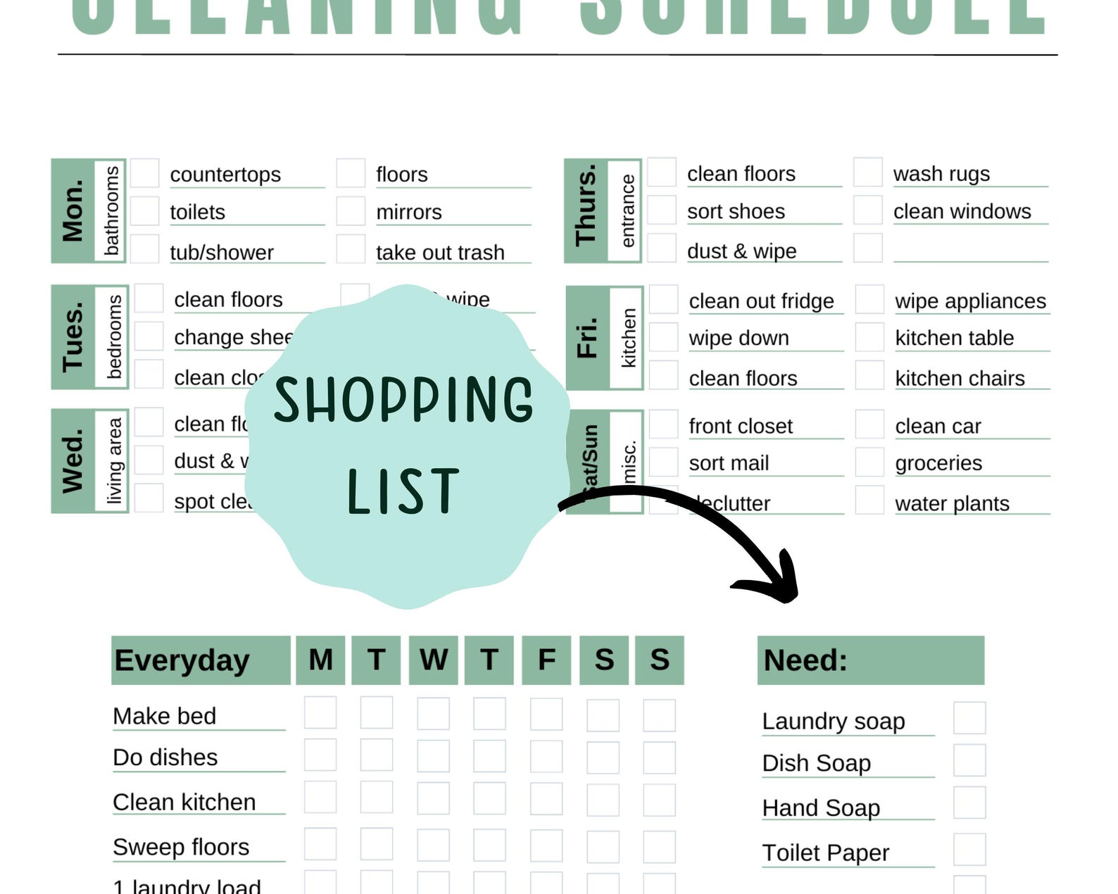 Spring Cleaning Schedule - Weekly Cleaning Checklist - Weekly Chores ...