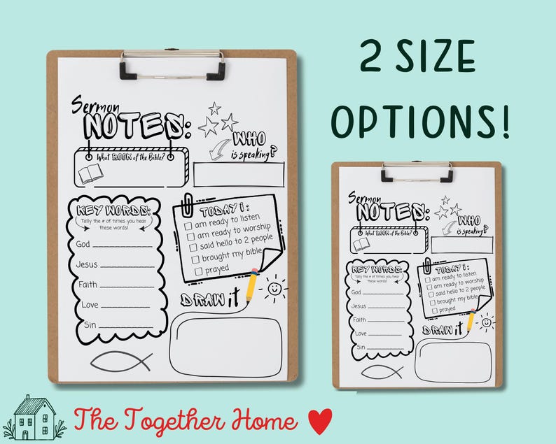 Sermon Notes for Kids, Taking Notes in Church, Kids Bible Journal Page ...