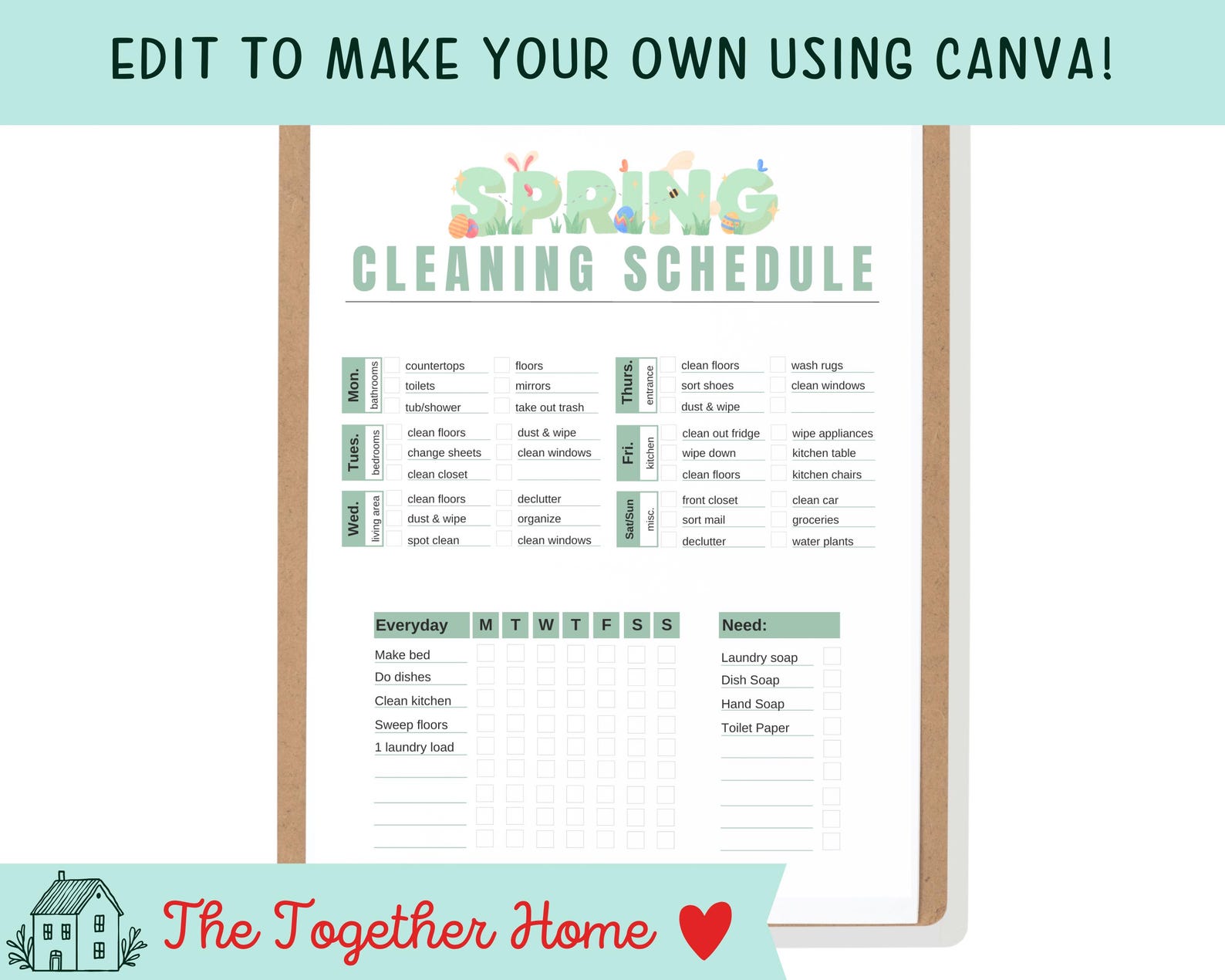 Spring Cleaning Schedule - Weekly Cleaning Checklist - Weekly Chores ...