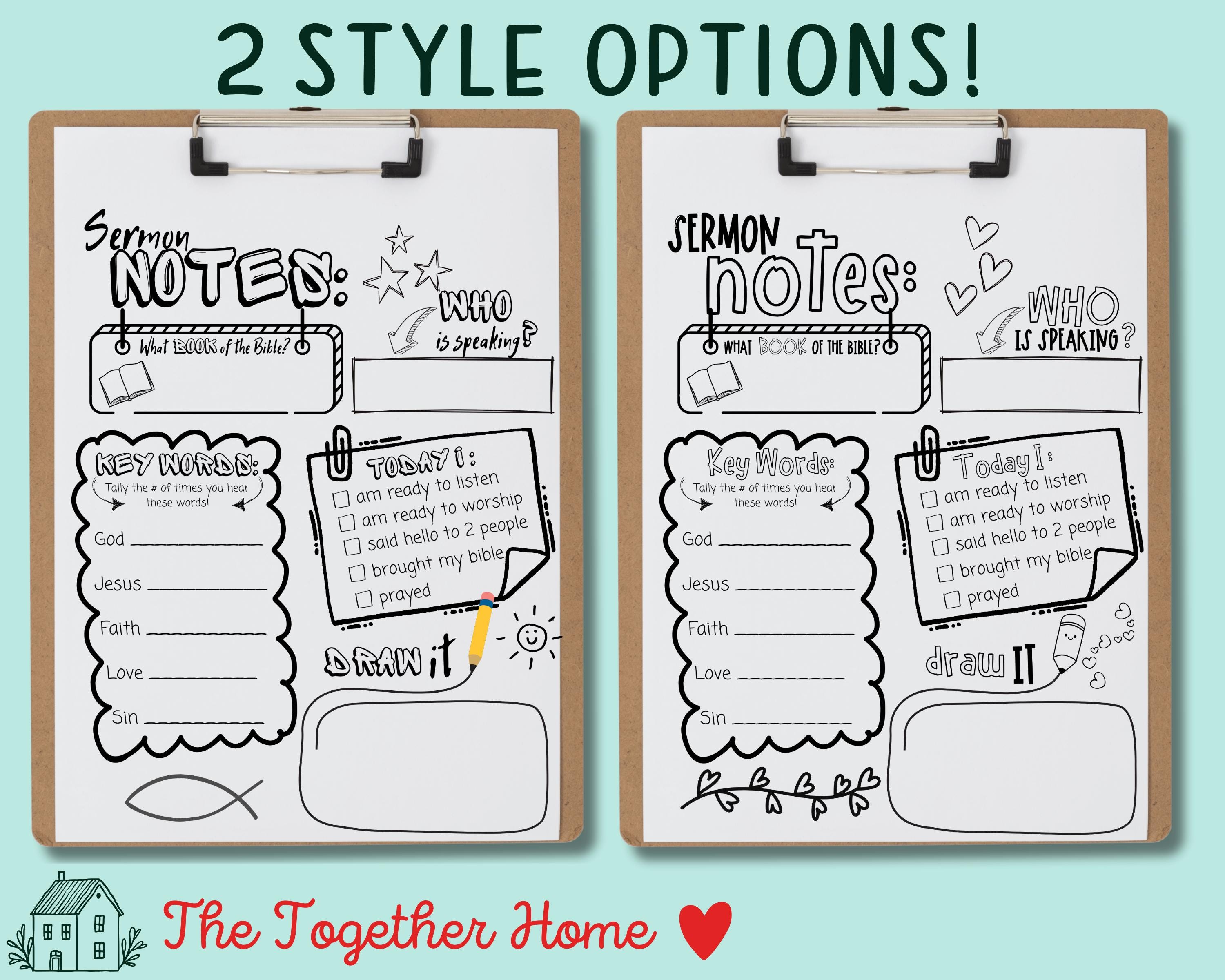 Sermon Notes for Kids, Taking Notes in Church, Kids Bible Journal Page ...