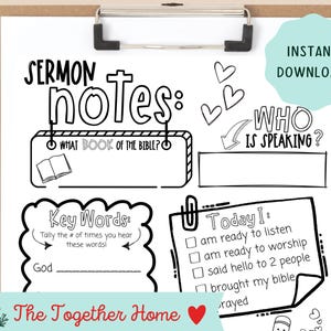 Sermon Notes for Kids, Taking Notes in Church, Kids Bible Journal Page ...