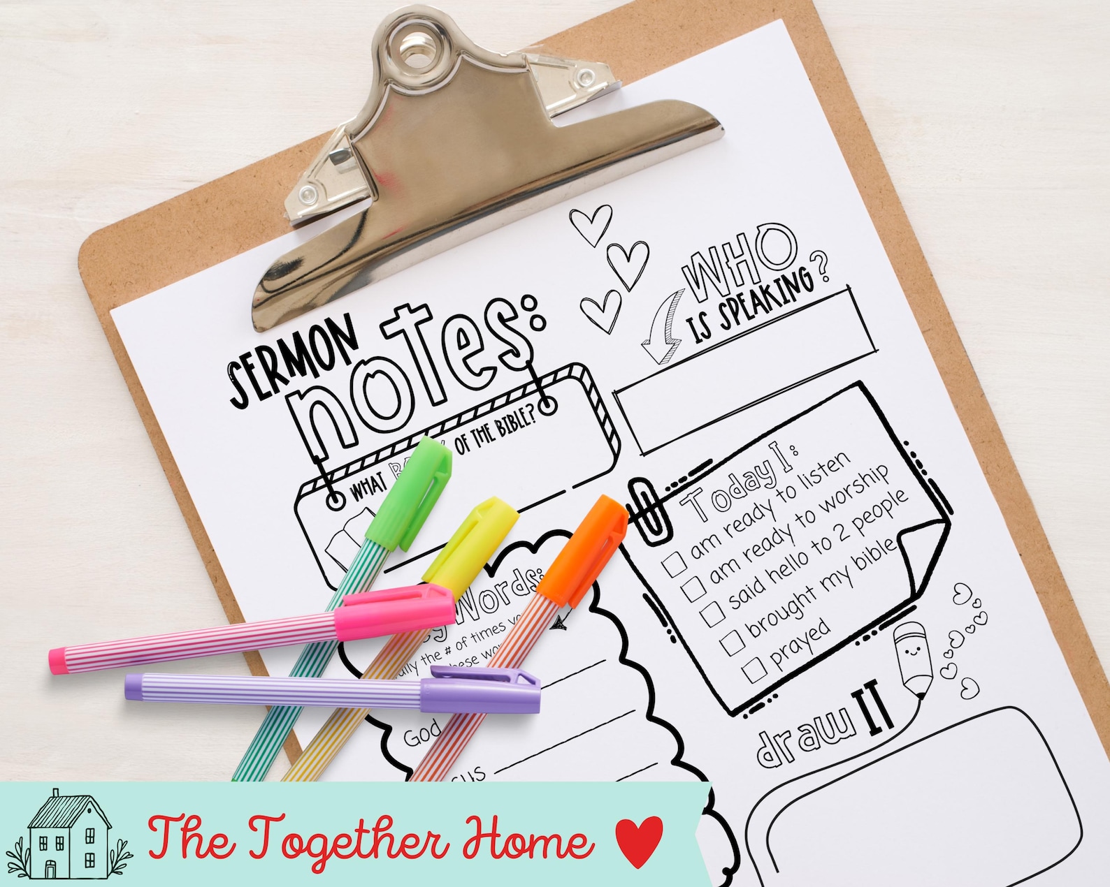 Sermon Notes for Kids, Taking Notes in Church, Kids Bible Journal Page ...