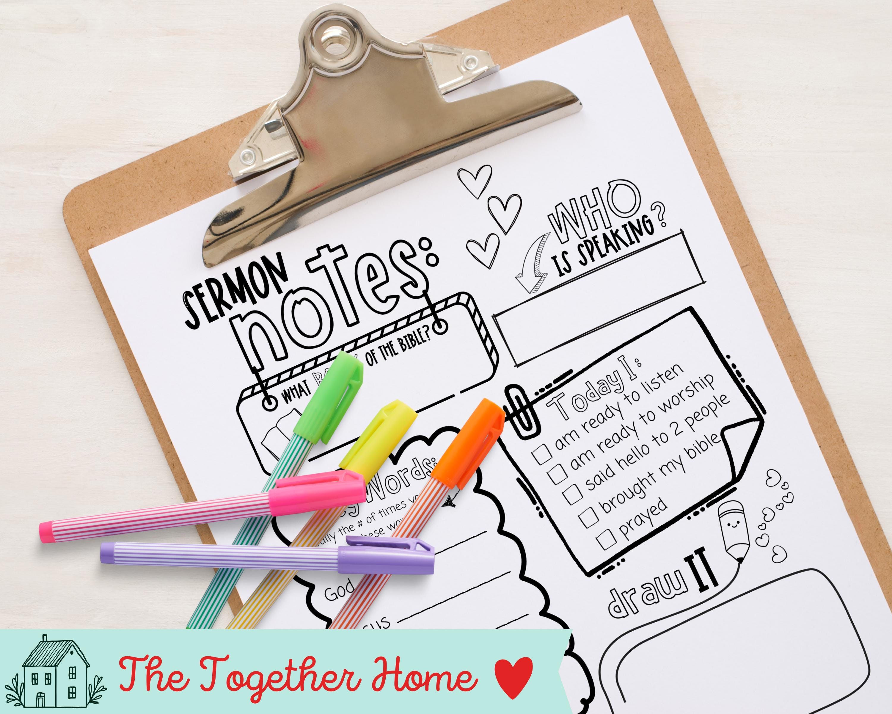 Sermon Notes for Kids, Taking Notes in Church, Kids Bible Journal Page ...