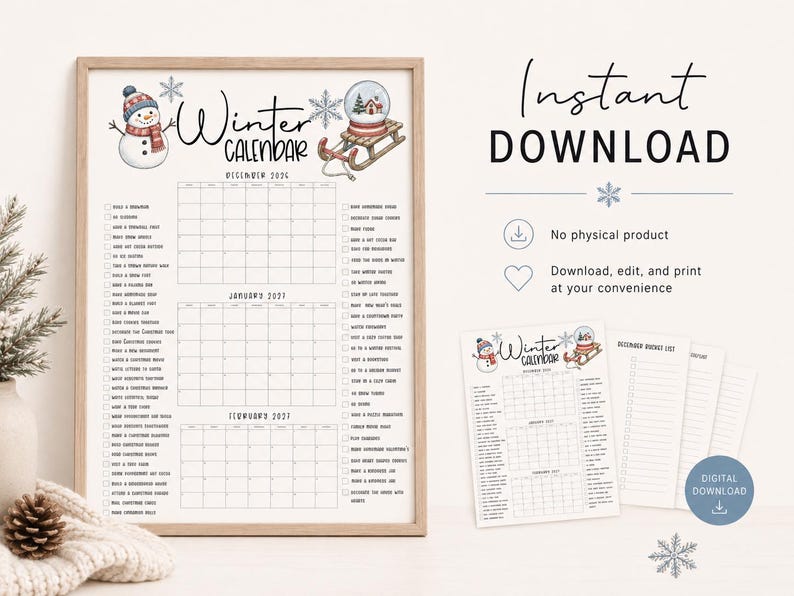 Winter Bucket List Calendar Family Winter Calendar Ideas Winter ...