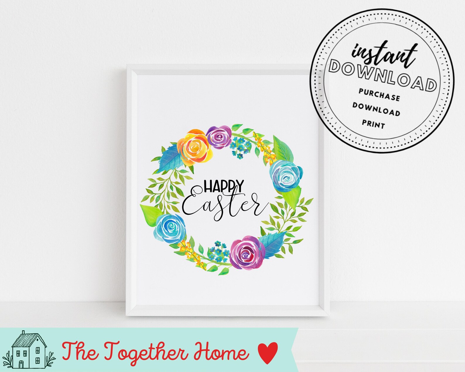 Happy Easter Wall Art - Floral Print - Spring - Wall Decor - Digital ...