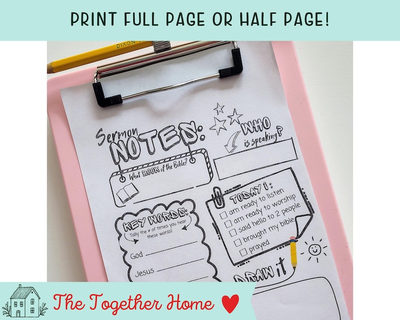 Sermon Notes for Kids, Taking Notes in Church, Kids Bible Journal Page ...