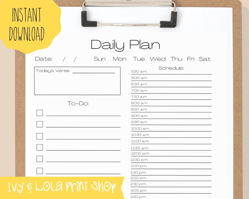 Minimalist Daily Plan Template and Printable Simple Task - Etsy