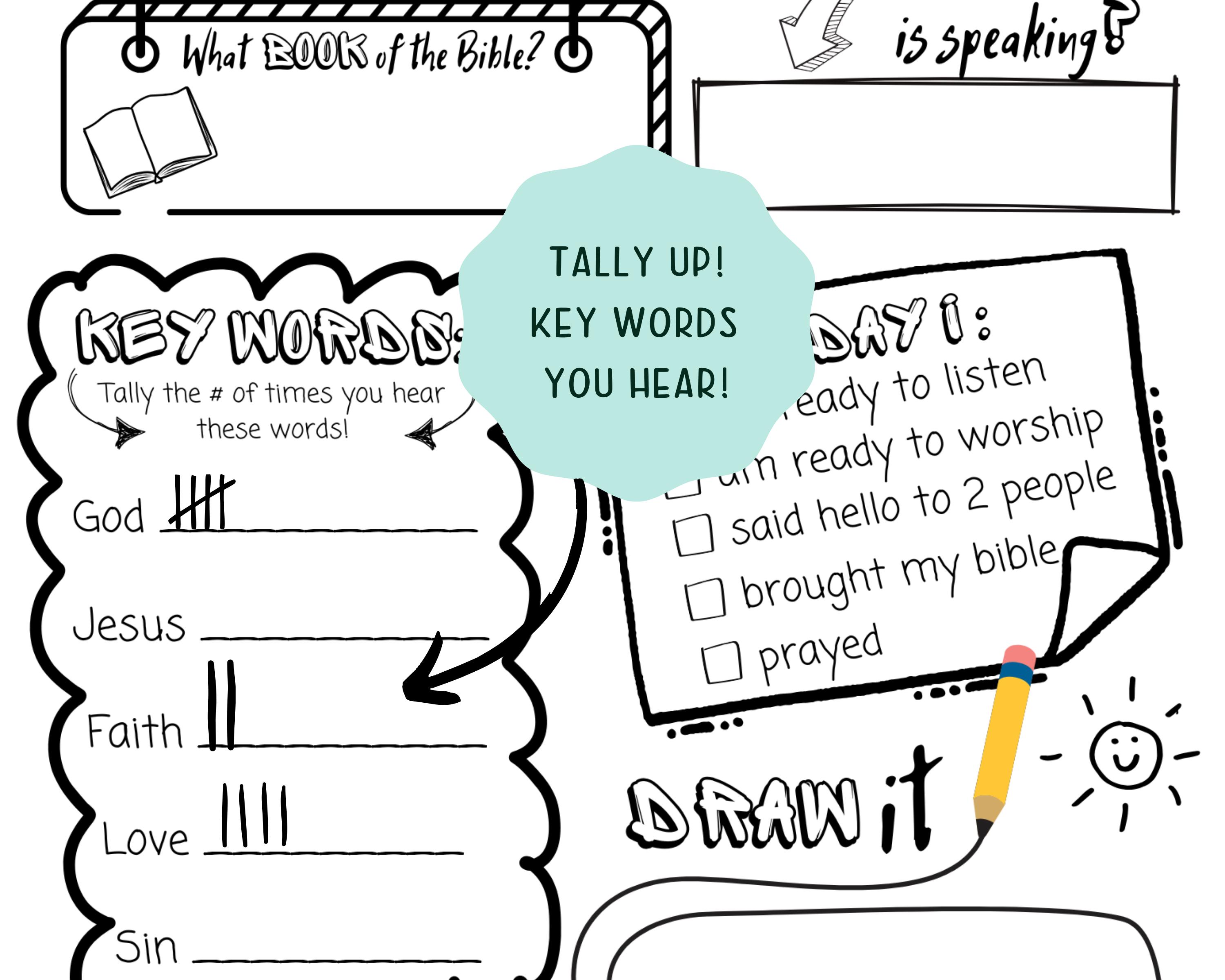 Sermon Notes for Kids, Taking Notes in Church, Kids Bible Journal Page ...