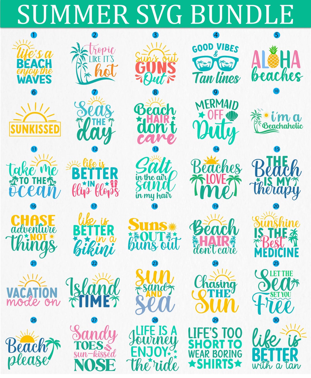 Summer Time Beach Fun 30 Design Bundle Svg Png Eps Pdf Dxf Cut Files ...