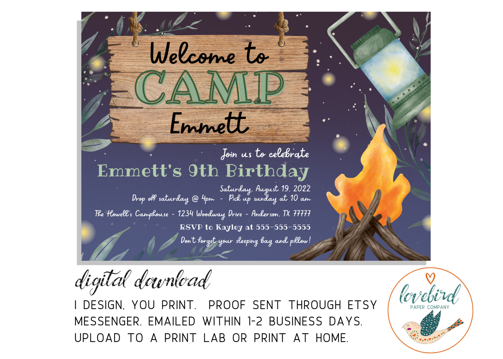 Campout Birthday Invitation, Backyard Sleepover Boy/girl Invitation ...