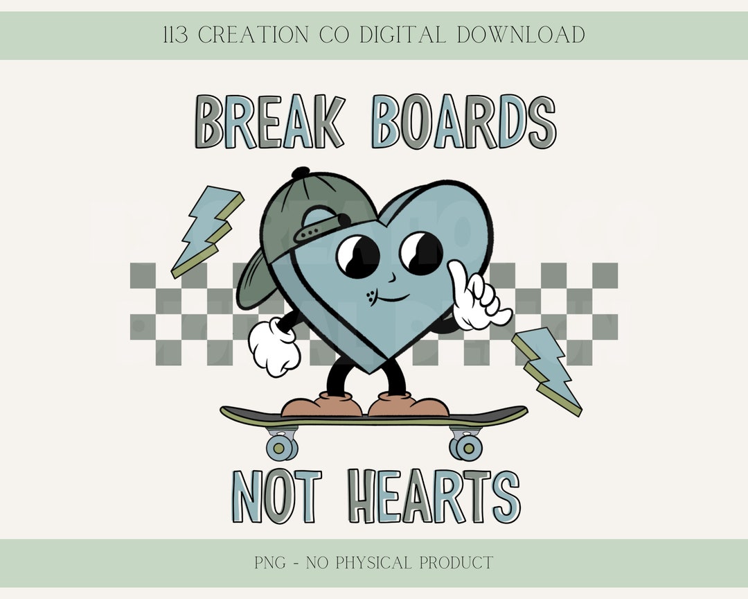 Boy Valentine PNG, Break Boards Not Hearts Design, Retro Heart Png ...