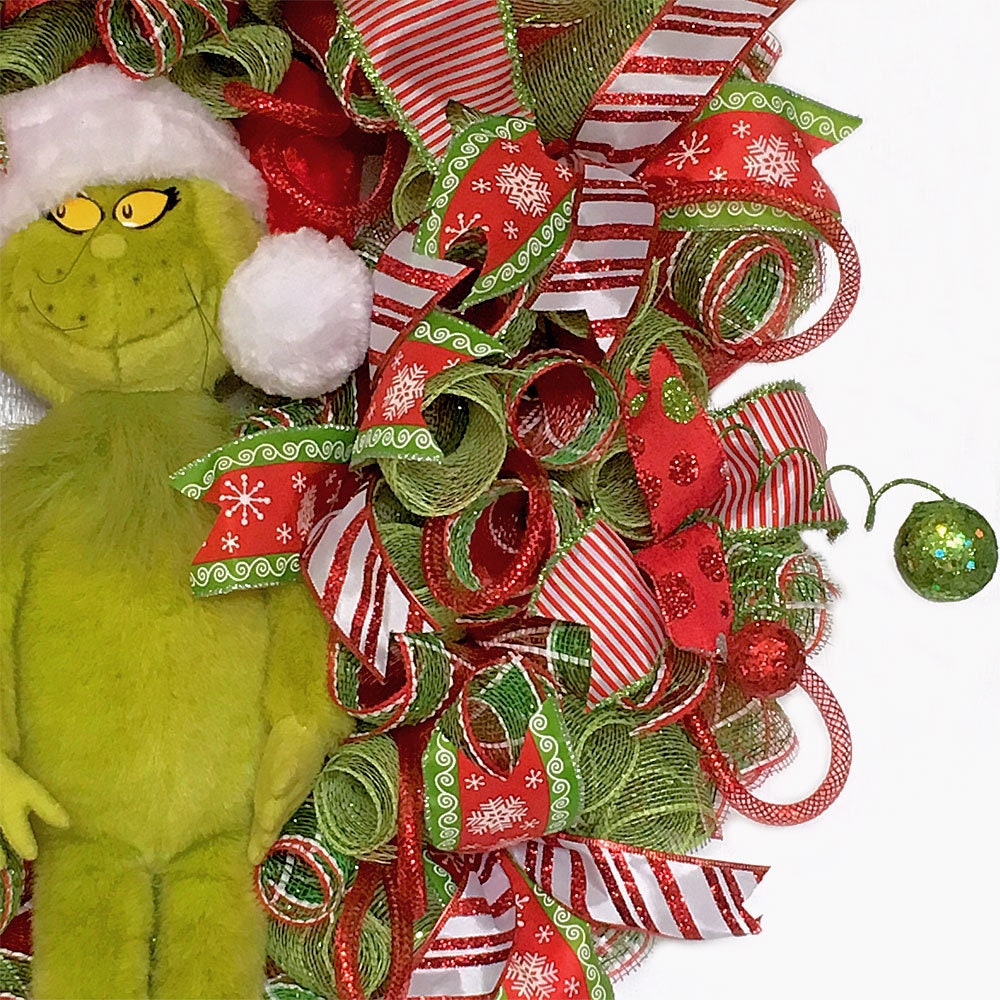 Grinch Christmas Wreath With Grinch Doll, Grinch Wreath Porch ...