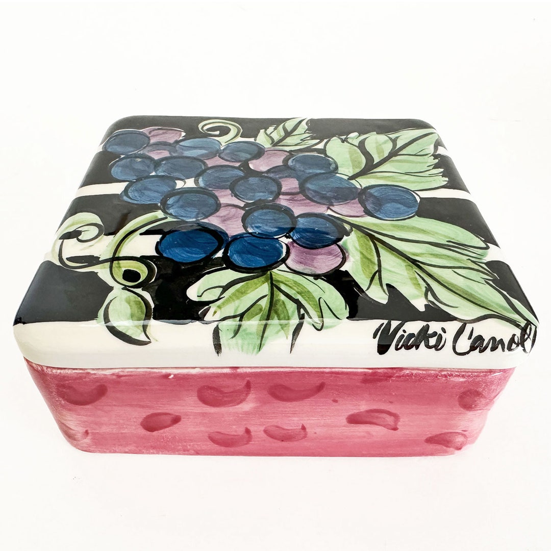 Vicki Carroll Studio Grapes Ceramic Square Covered Trinket Box / Dish ...