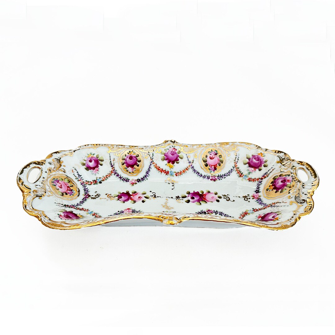 Vintage Porcelain Oval Pink Floral Gold Rim Dish, Condiment Dish, Candy ...