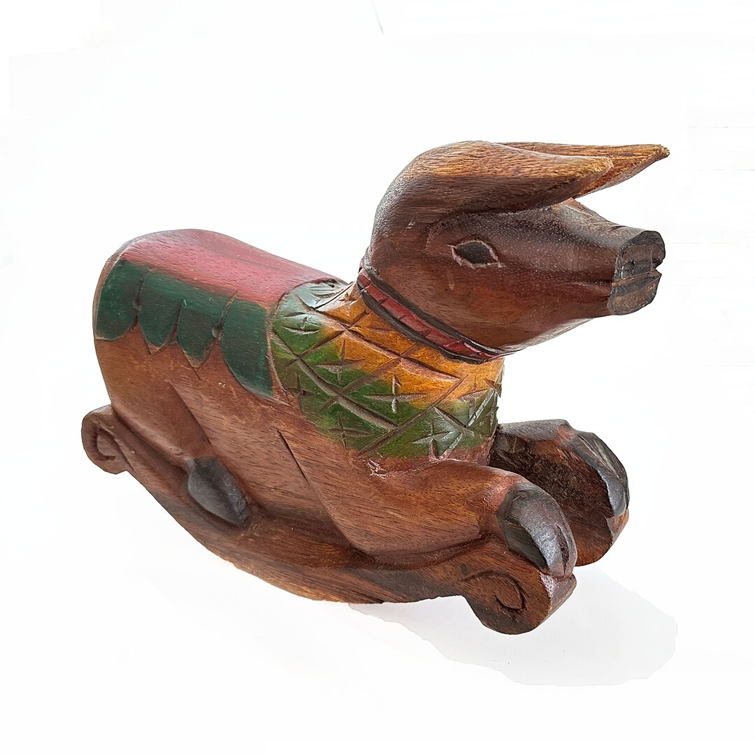 Primitive Pig Hog Hand Carved Wooden Rocking Figurine, Folk Art Carved ...