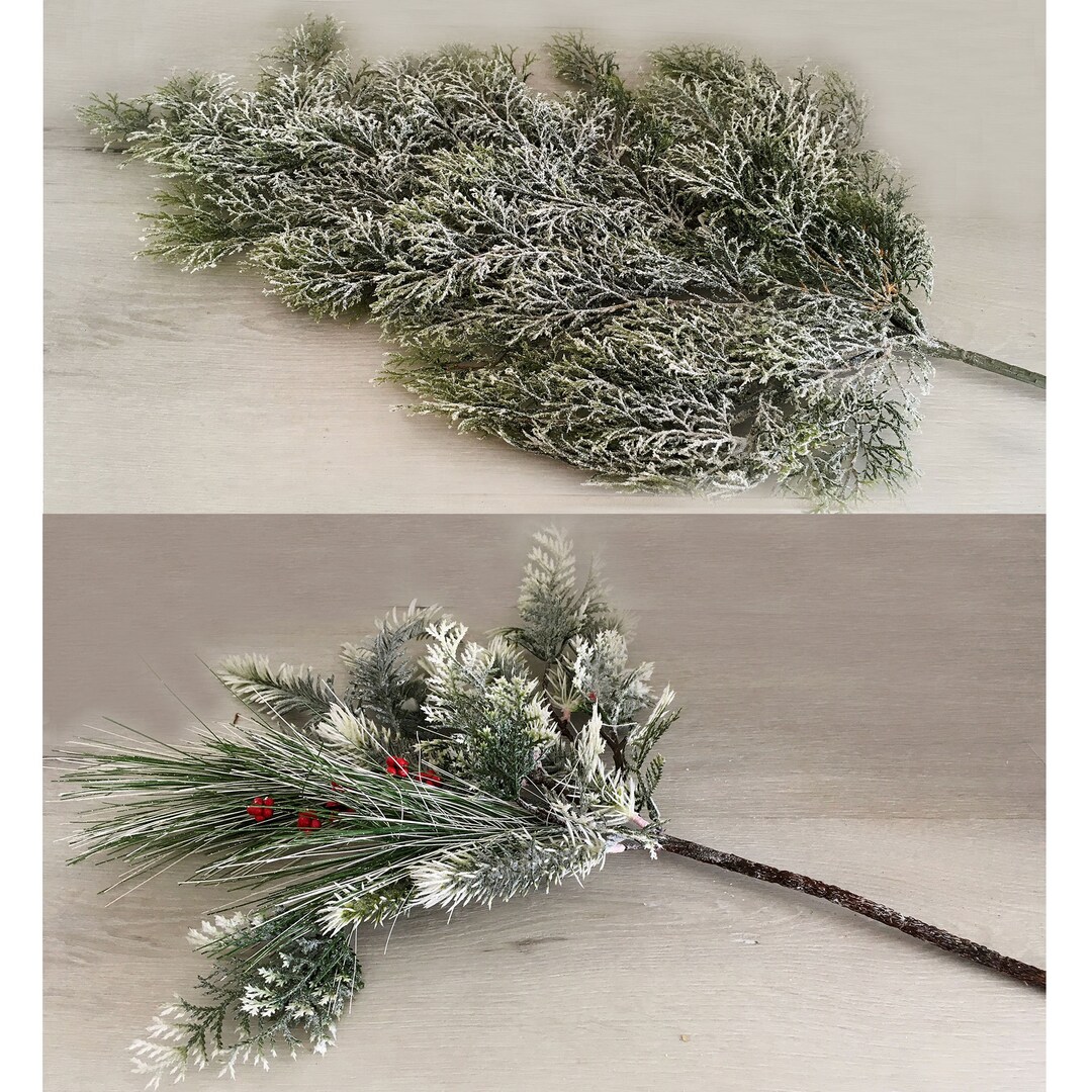 Large Snowy Pine Pick Christmas Pick, Christmas Wreath Supply Pick ...