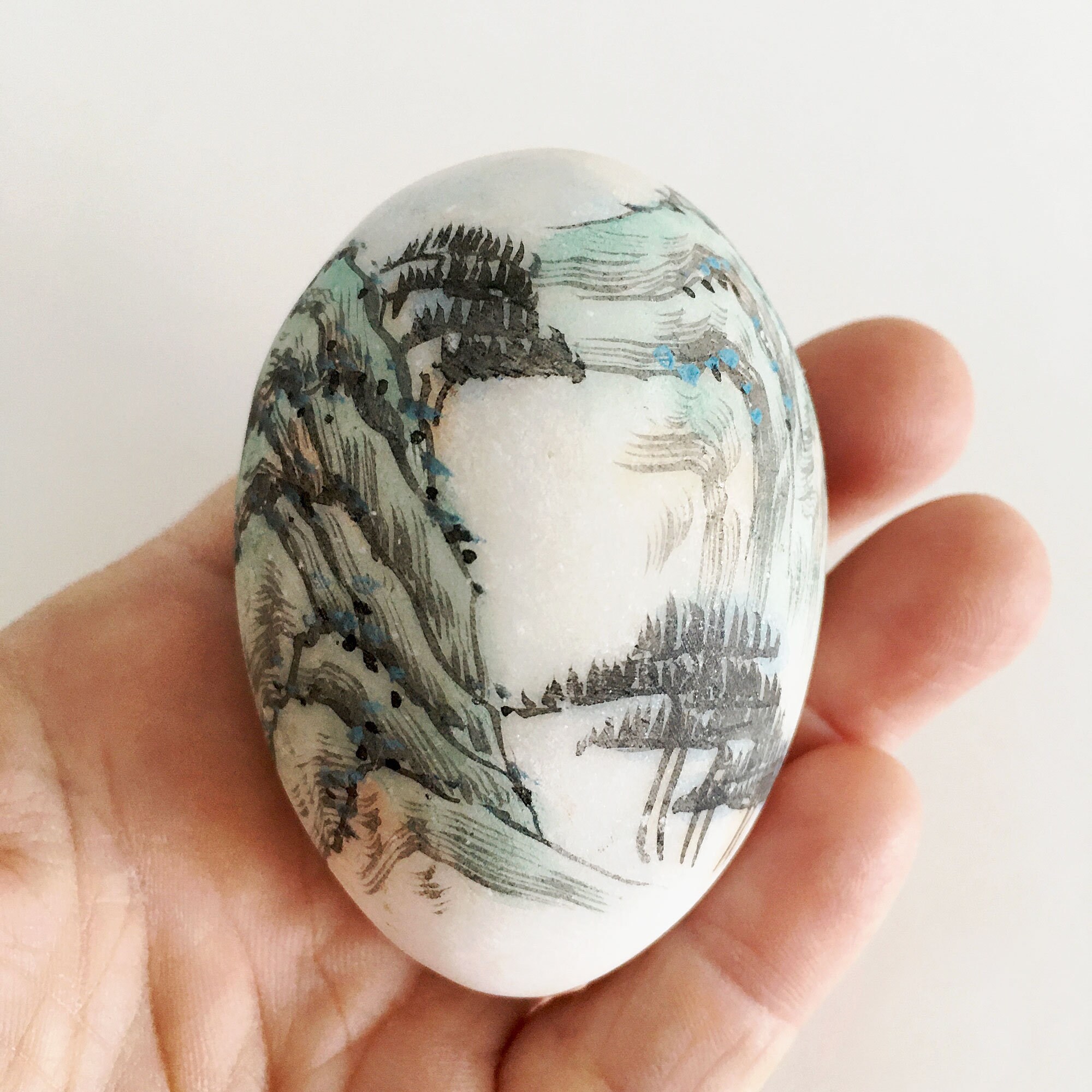 Natural White Stone Egg Hand Painted Asian Landscape Scene - Etsy