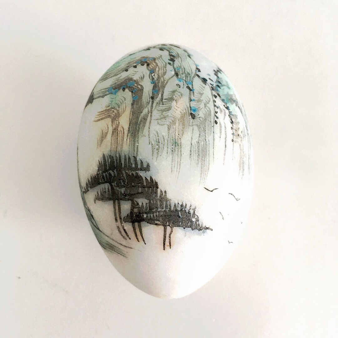 Natural White Stone Egg Hand Painted Asian Landscape Scene - Etsy