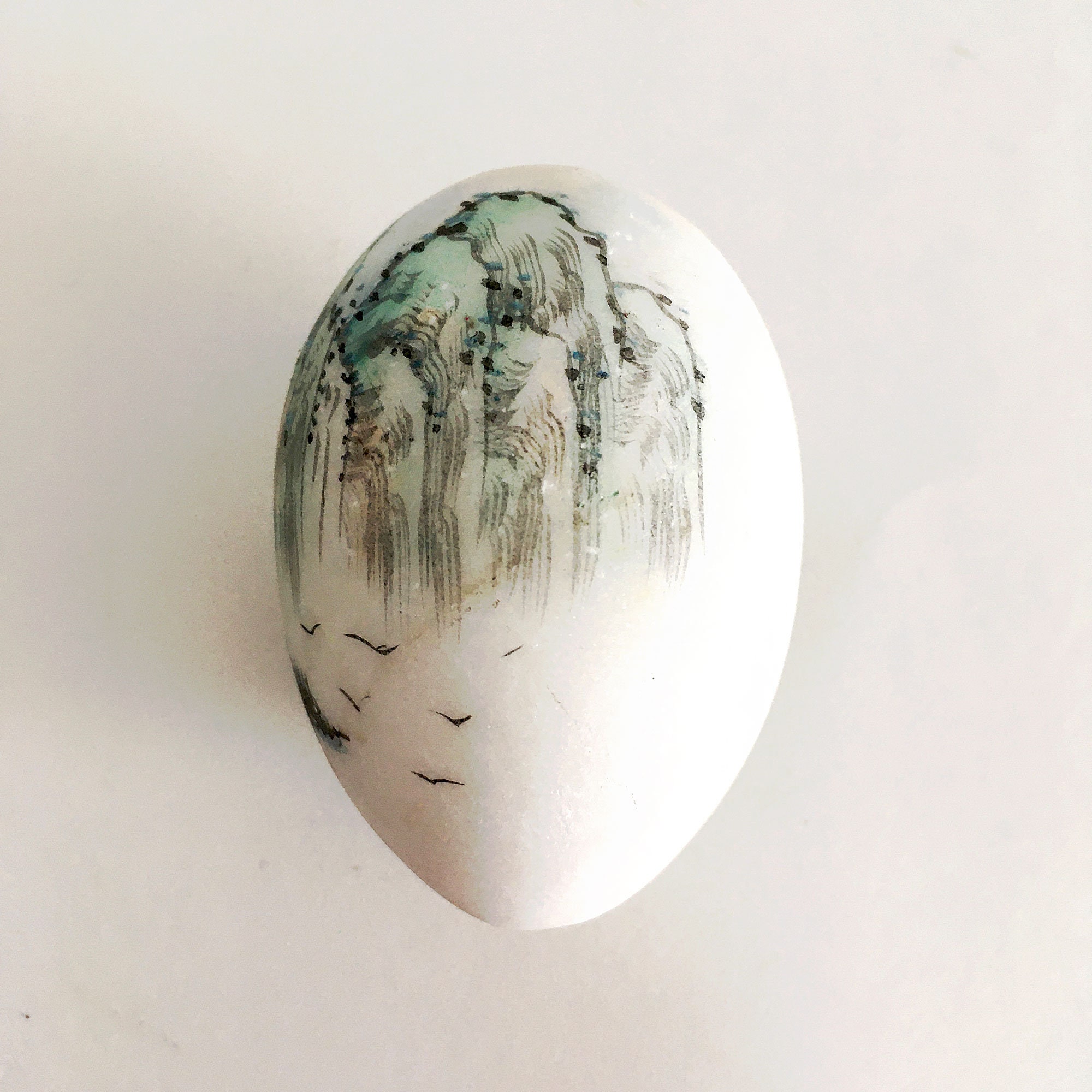 Natural White Stone Egg Hand Painted Asian Landscape Scene - Etsy