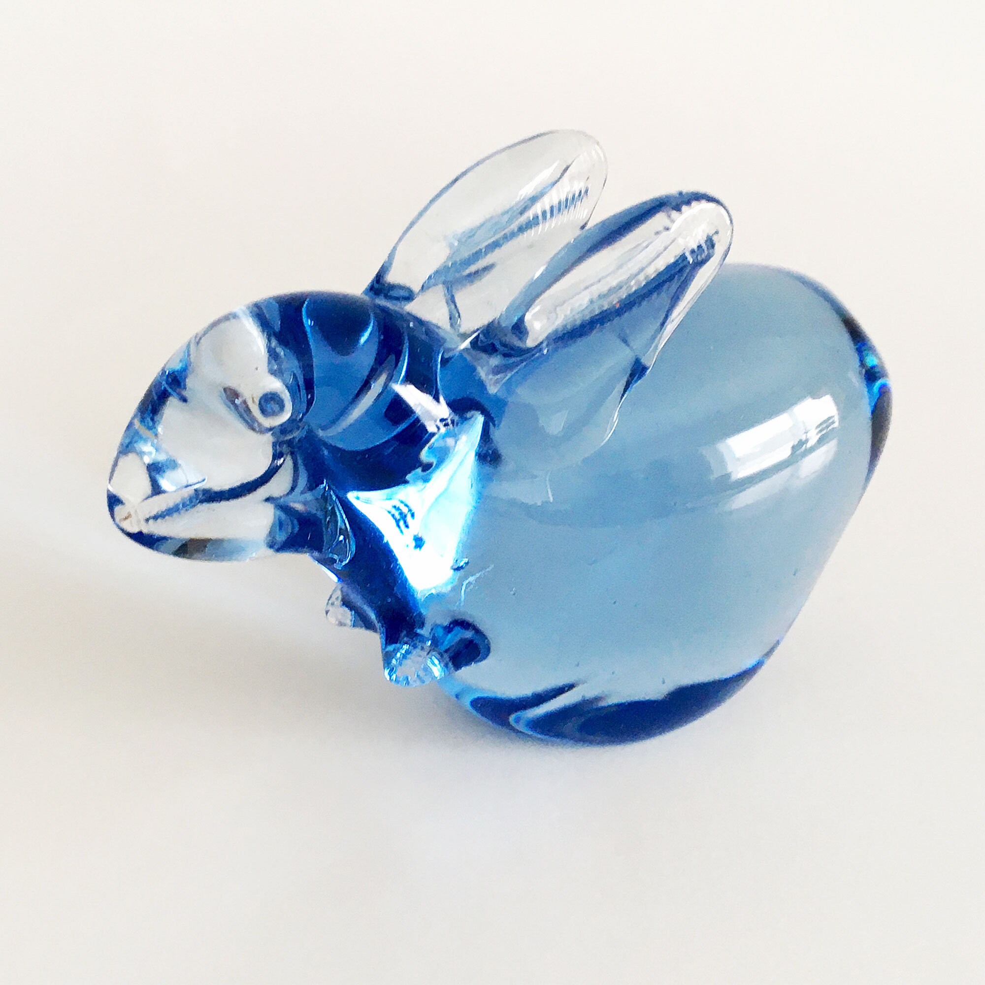 Blue Bunny Rabbit Figurine Blown Glass Paperweight, Blue Glass Bunny ...