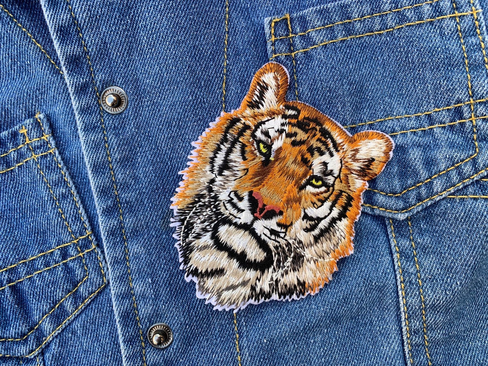 3.5 Inch Tiger Iron on Patch Tiger Applique Tiger Denim | Etsy