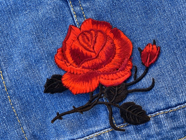 Red Rose Patch Iron on Patch Sew on Patch Embroidery High | Etsy