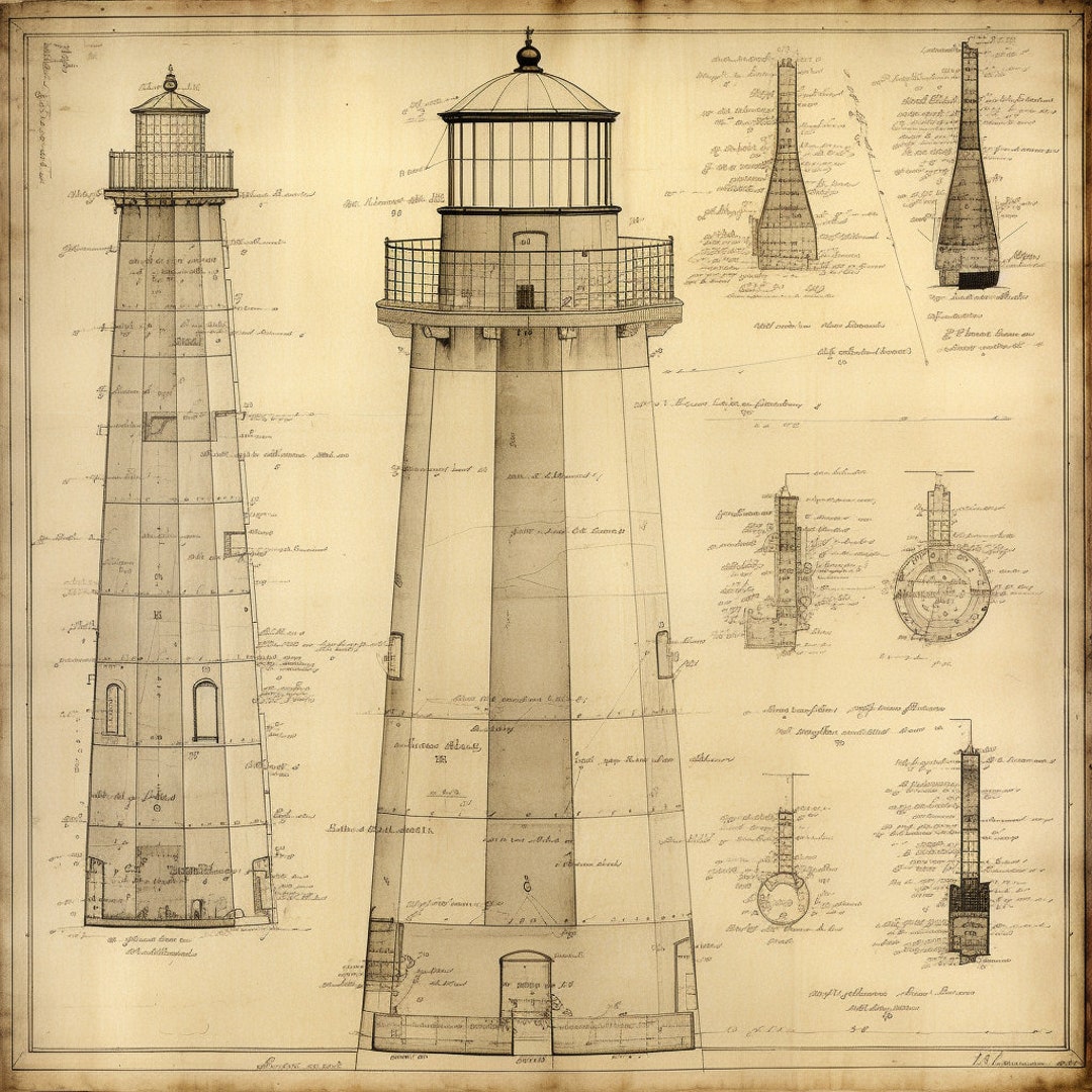 Coastal Charm 5-piece Vintage Lighthouse Art Drawings Collection ...