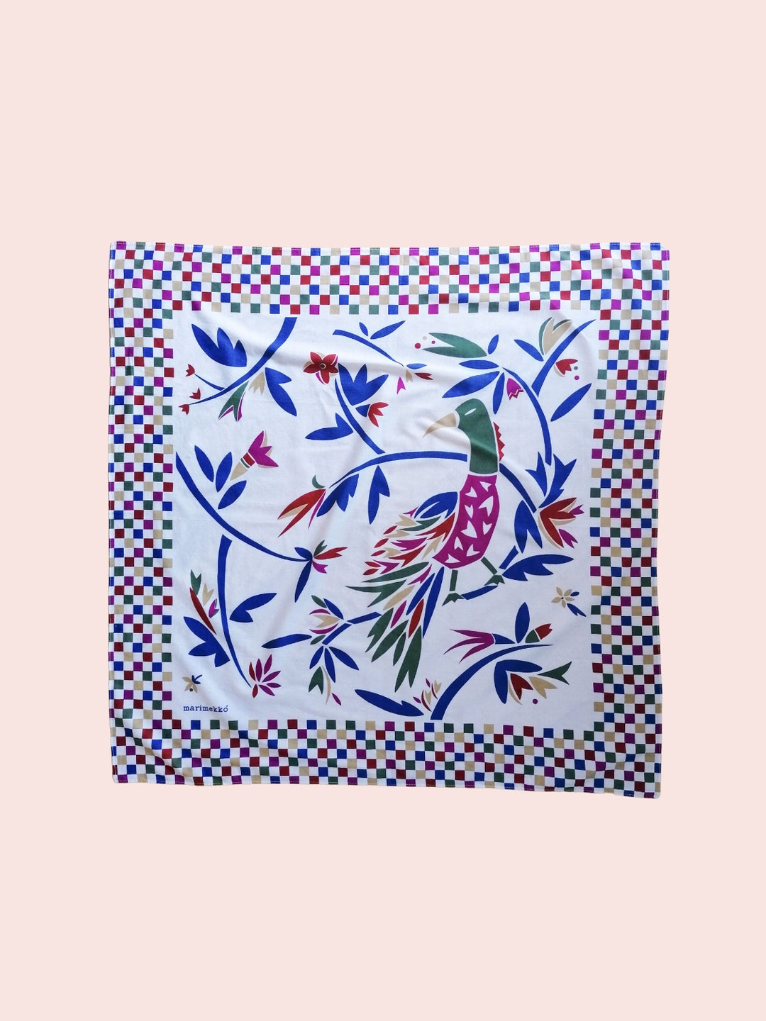Marimekko Vintage Checkered Bird Themed Scarf or Bandana - Etsy