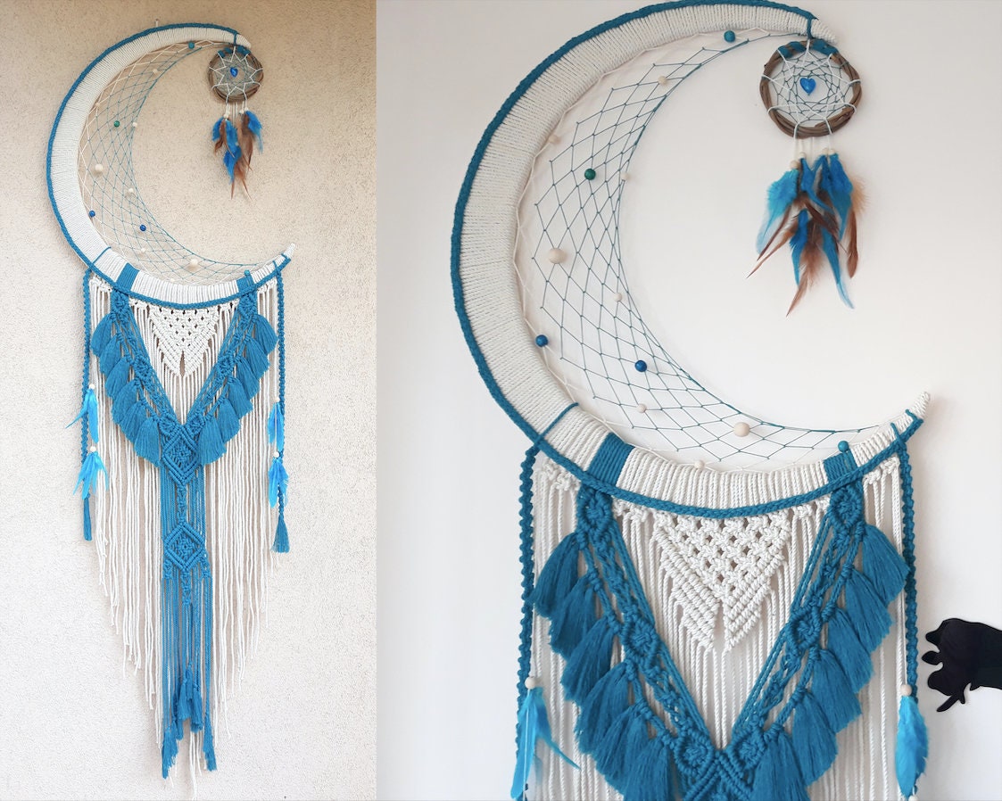 XL Macrame Crescent Moon/ Dreamcatcher/ Moon Macrame Wall Hanging ...