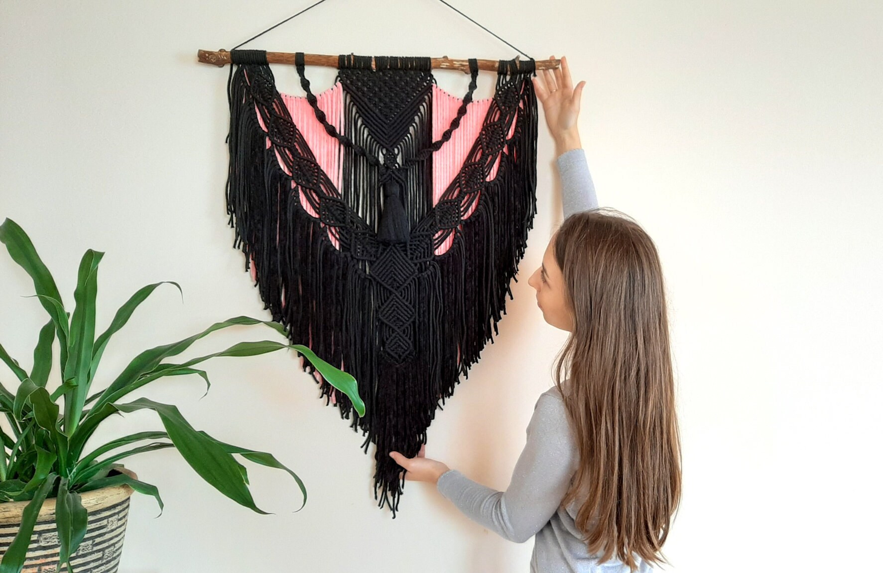 Large Black Macrame Wall Hanging/Wall Tapestry/ Woven Wall | Etsy
