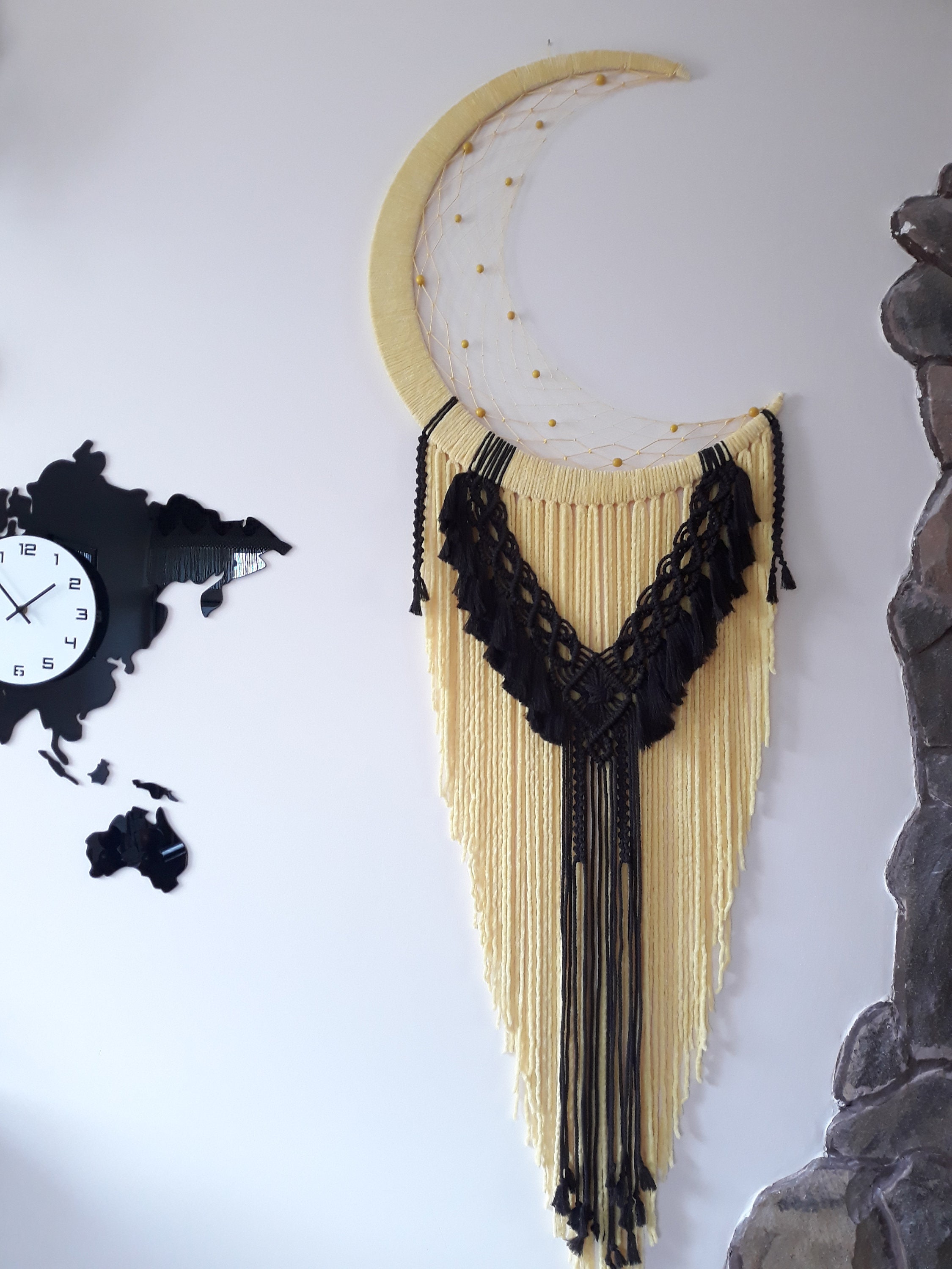 Macrame Crescent Yellow Moon/ Dreamcatcher/ Moon macrame wall | Etsy