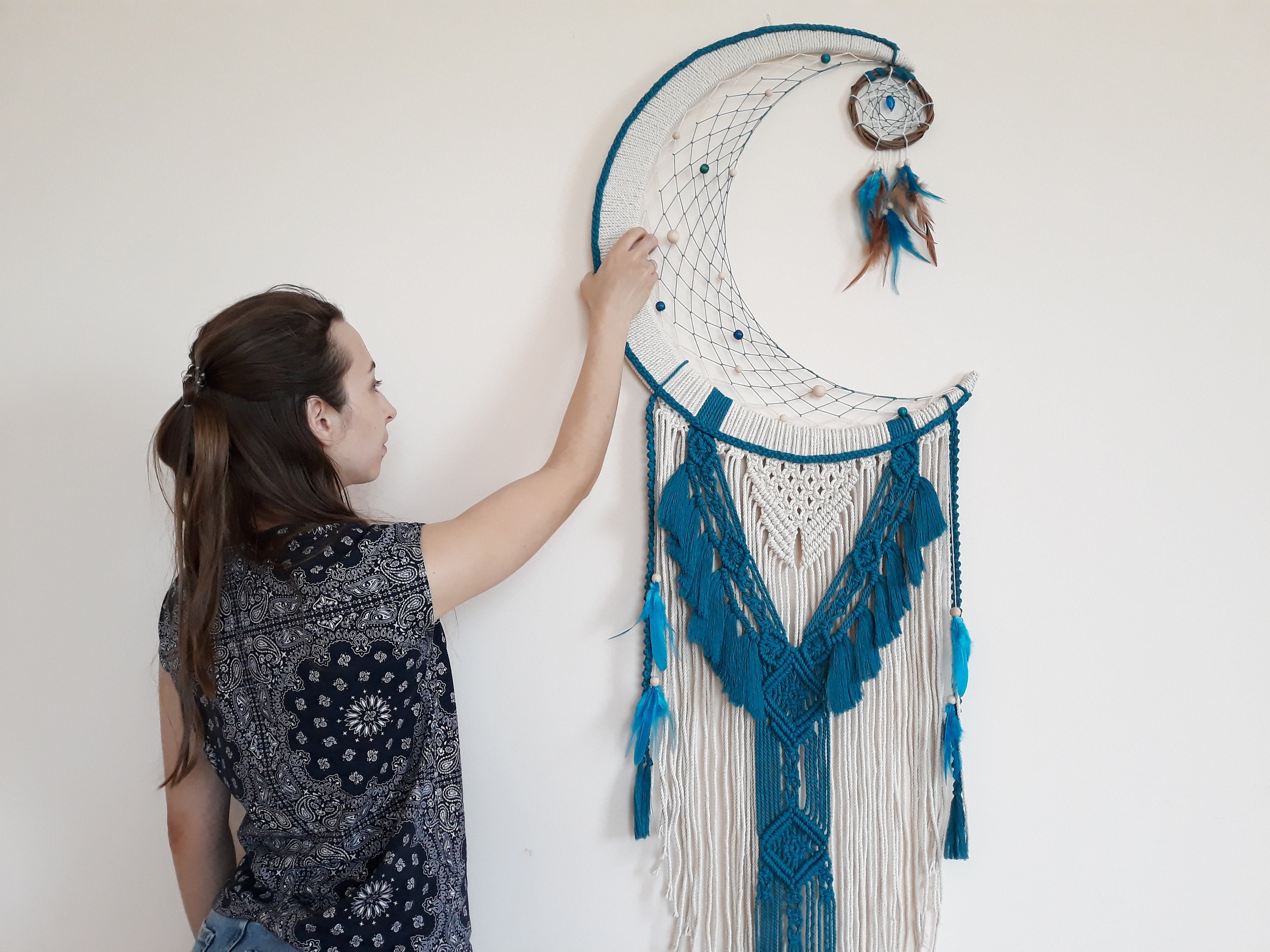 XL Macrame Crescent Moon/ Dreamcatcher/ Moon Macrame Wall | Etsy